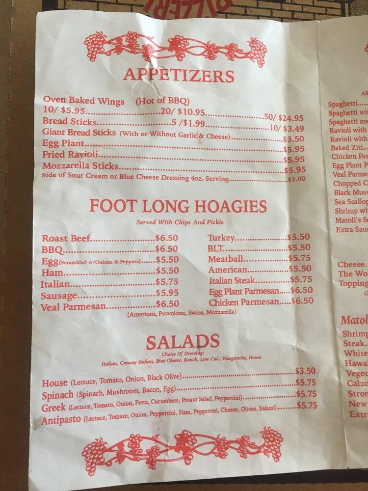 Menu at Matoli's Pizza & Subs pizzeria, Hernando Beach