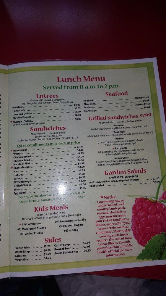 Menu at Mel's Raspberry Patch restaurant, Sanford, 372 Alfred Rd
