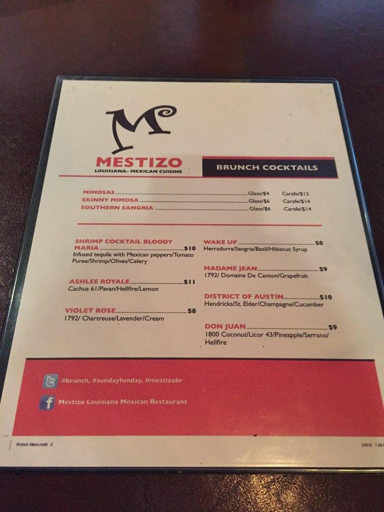 Menu at Mestizo Louisiana Mexican Cuisine restaurant, Baton Rouge, S ...