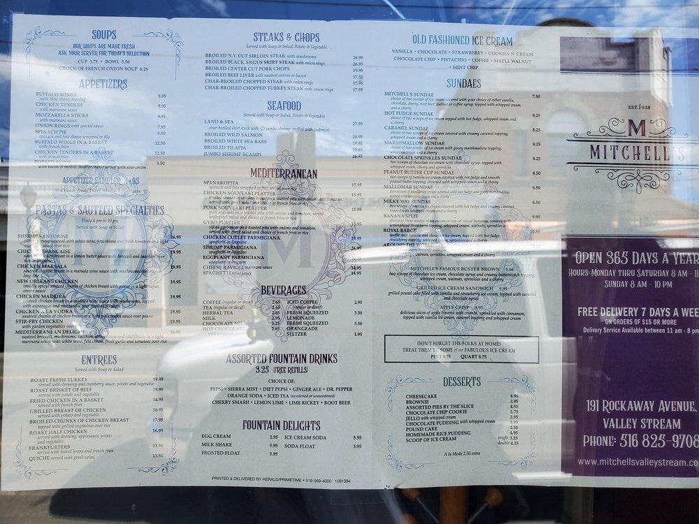 Menu at Mitchell's Restaurant, Valley Stream, 191 Rockaway Ave