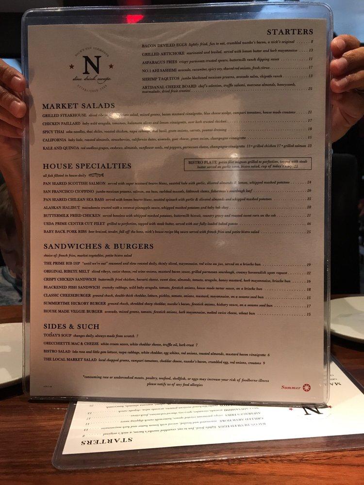 Menu at Nick's San Clemente steakhouse, San Clemente