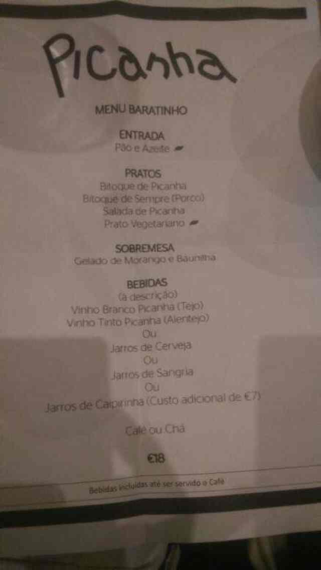Menu em Picanha BBQ, Lisboa, R. das Janelas Verdes 96