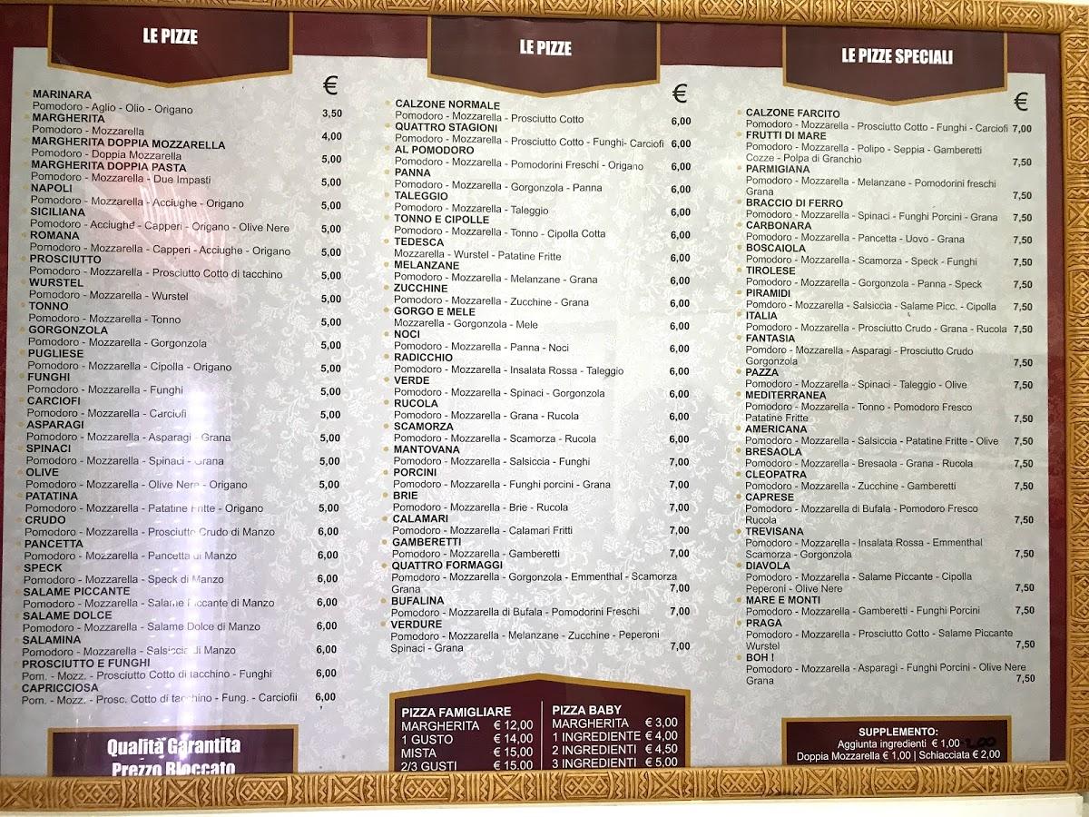 Menu da Pizzeria Abba, Brescia, Via Settima