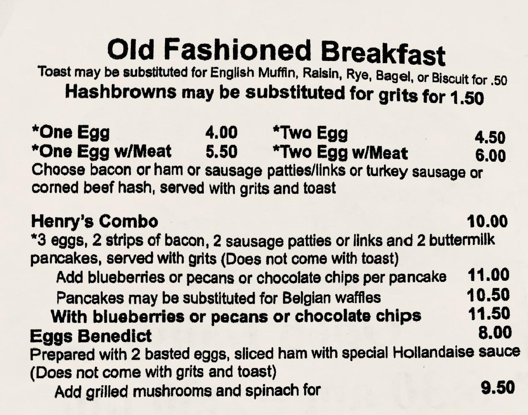 Menu at Quinn's Breakfast and Lunch restaurant, Savannah