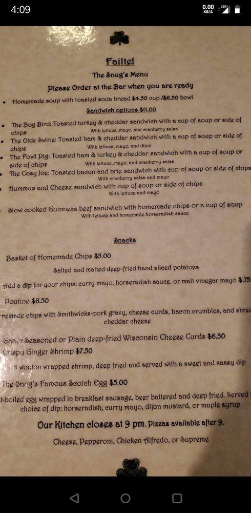 Menu at The Snug pub & bar, Washburn, 308 W Bayfield St