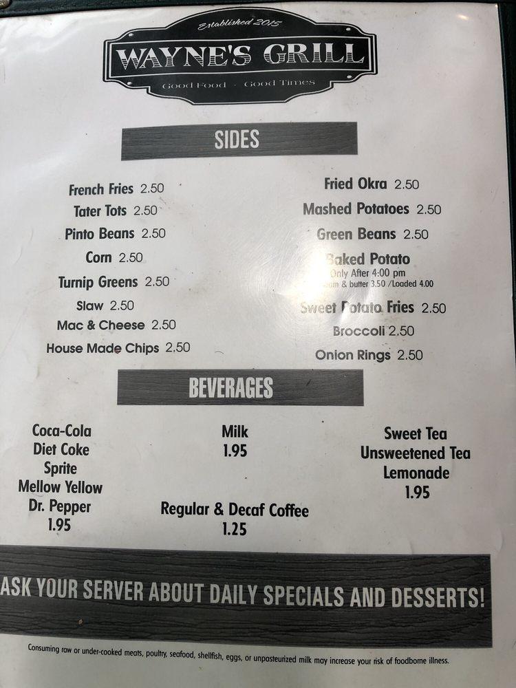 Menu at Wayne's Grill restaurant, Livingston, E Main St