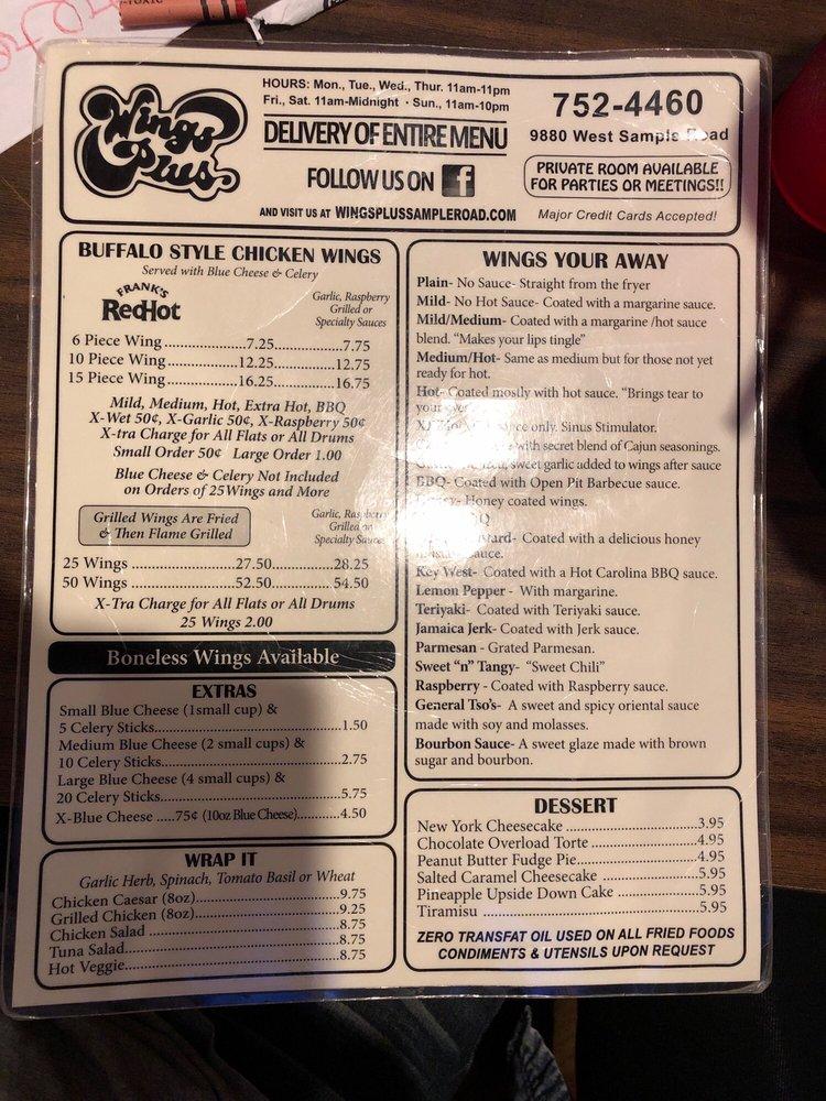 Menu at Wings Plus restaurant, Coral Springs, W Sample Rd