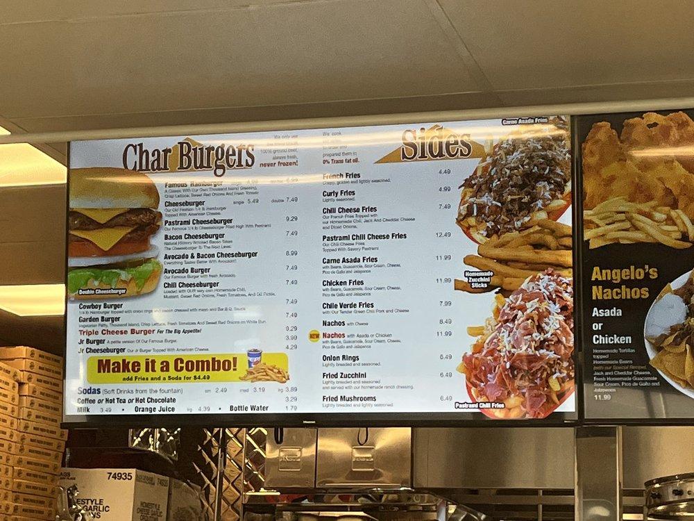 Menu at Angelo's Burger restaurant, Anaheim, Ball Rd