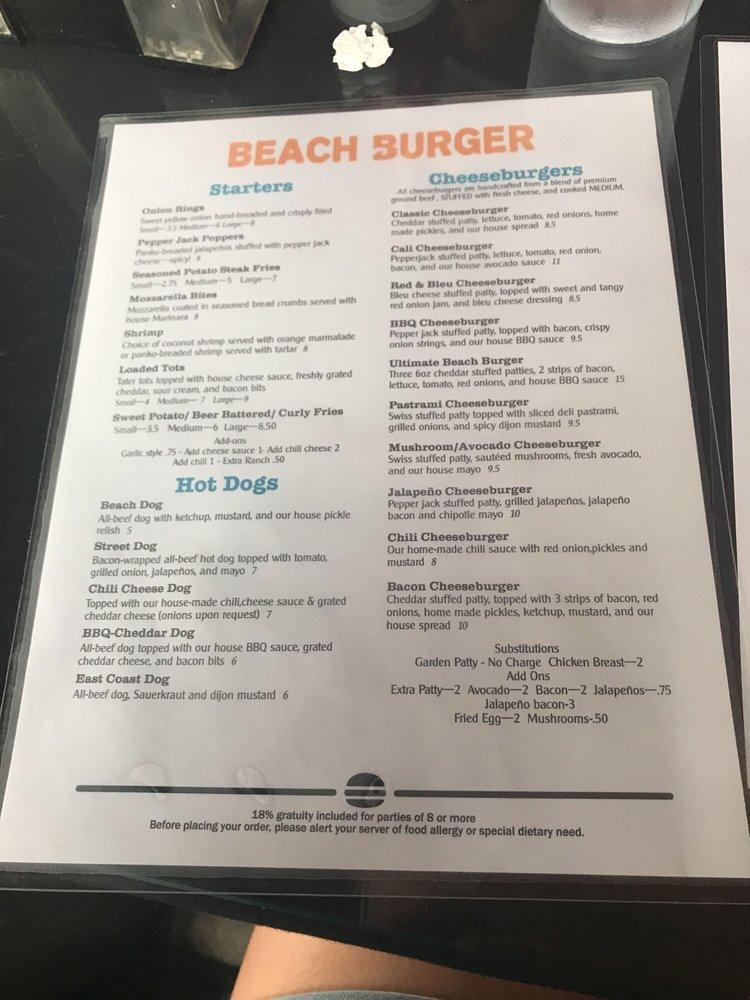Menu at Beach Burger restaurant, Morro Bay