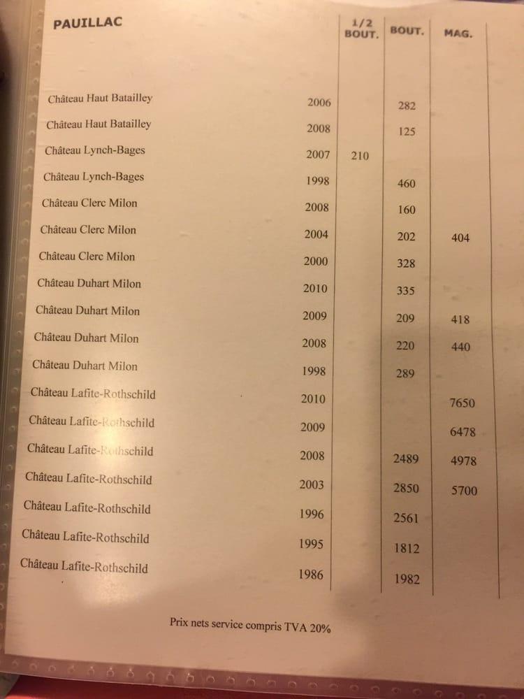 Menu au Chez l'Ami Louis restaurant, Paris, 32 Rue du Vertbois