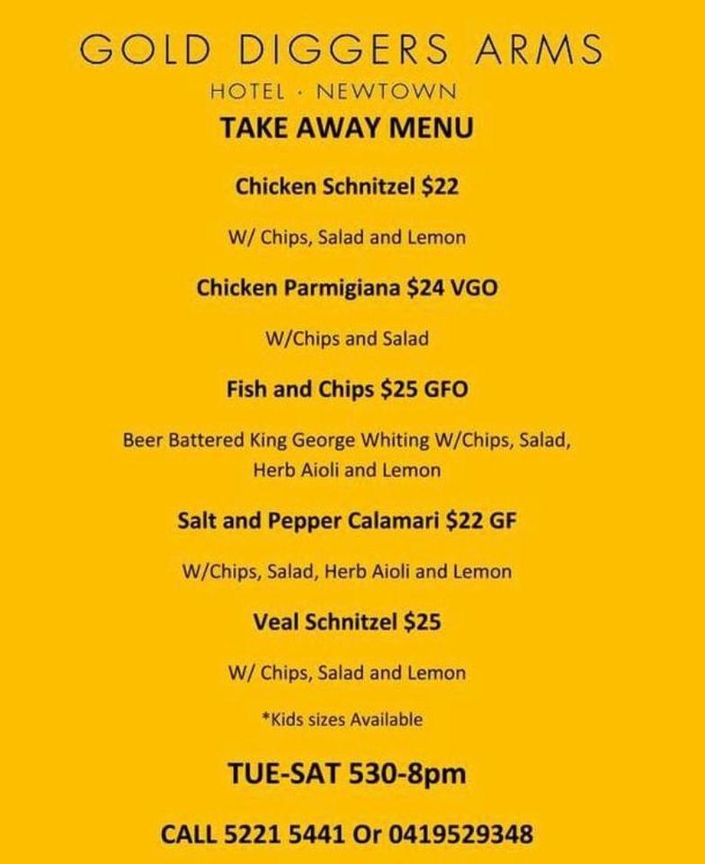Carta del restaurante Gold Diggers Arms, Newtown