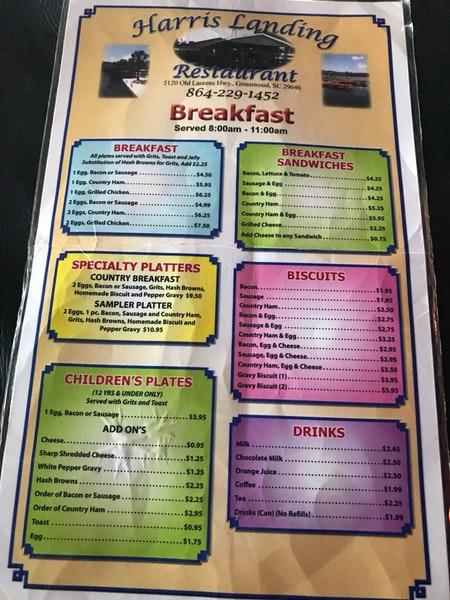 Menu at Harris Landing steakhouse, Greenwood