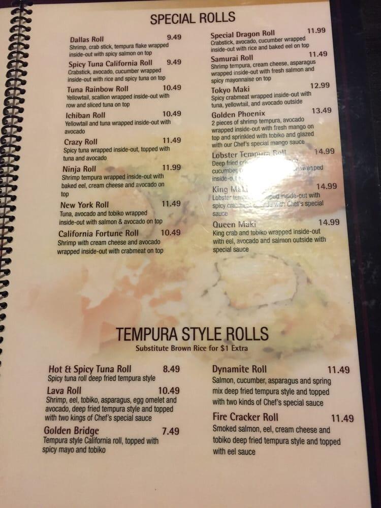 Menu at Hayashi Midtown restaurant, Lubbock, 19th St