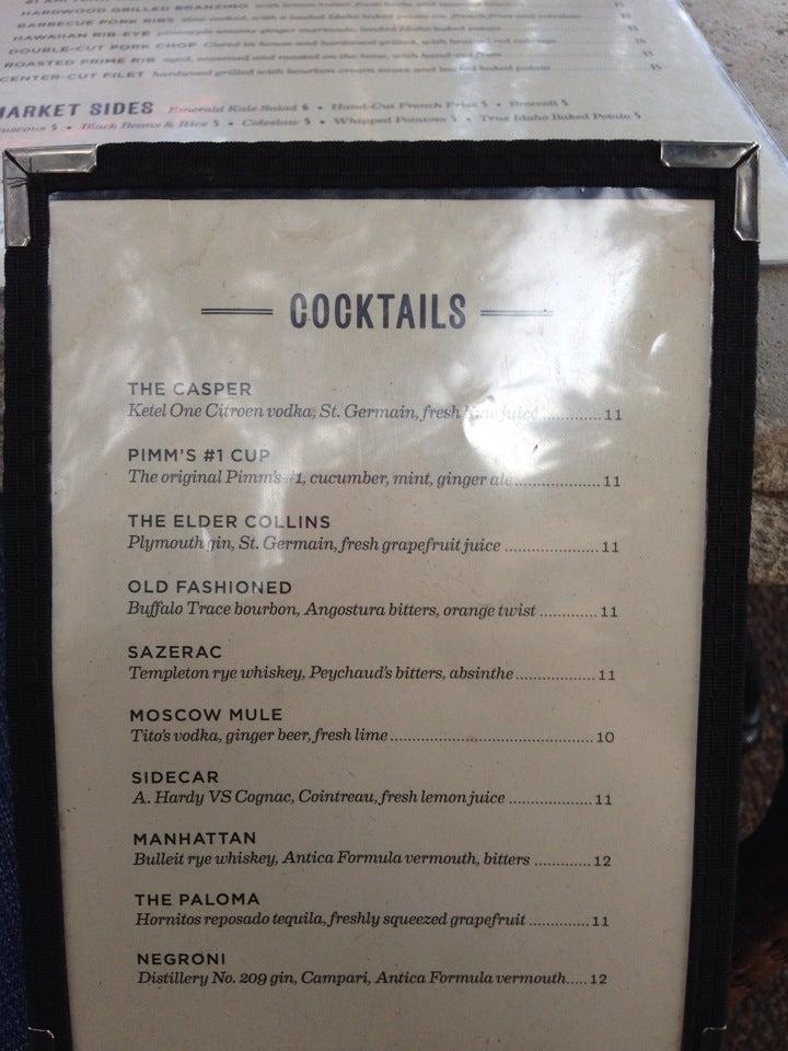 Menu at Houston's steakhouse, Memphis