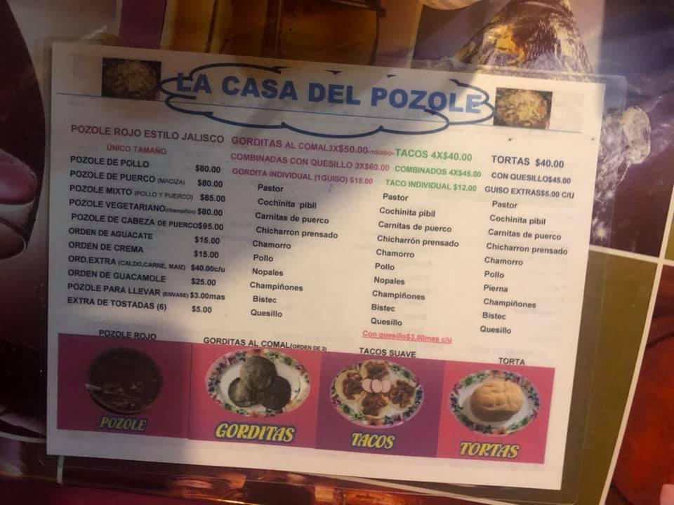Carta del restaurante La Casa Del Pozole, San Cristóbal del las Casas