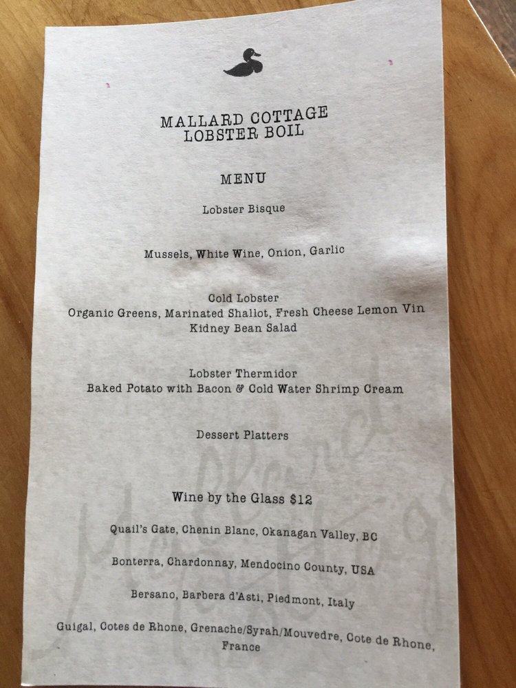 Menu at Mallard Cottage restaurant, St. John's