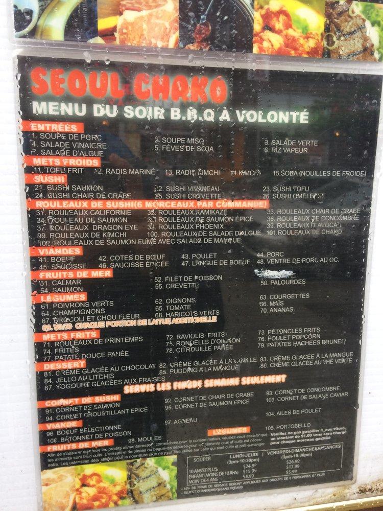 Carta del restaurante Seoul Chako, Montréal