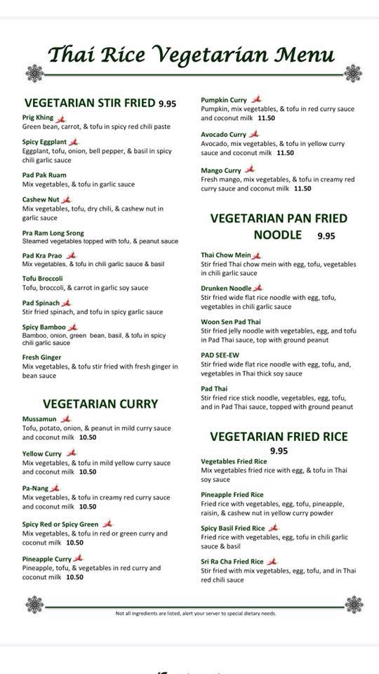Menu at Thai Rice Restaurant, Cameron Park
