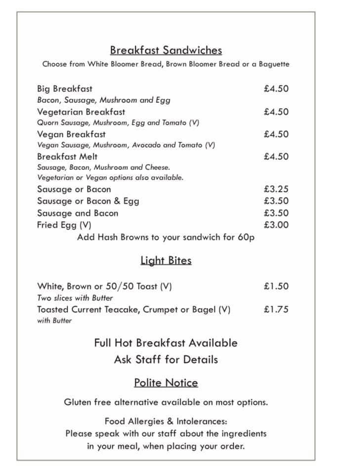 Menu at The Lounge cafe, Bingley