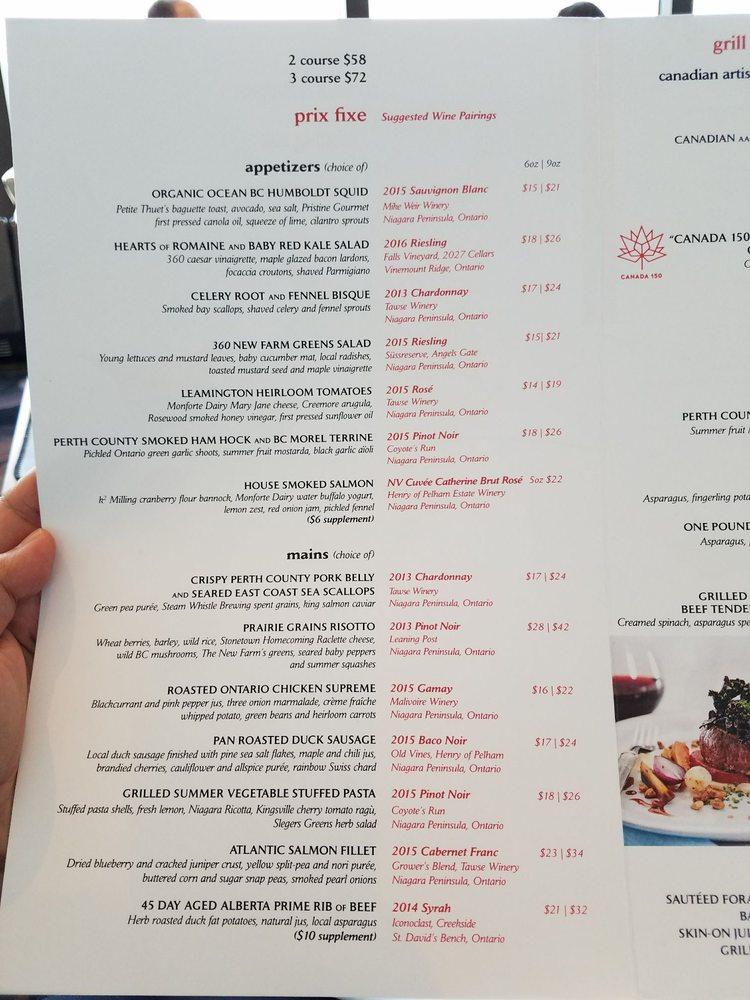Menu at 360 The Restaurant at the CN Tower, Toronto