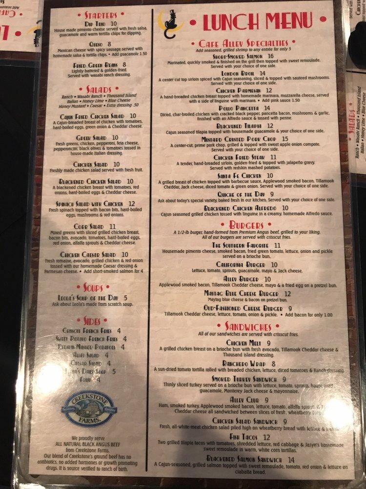 Menu at Cafe Alley, Ardmore, 126 A St NE