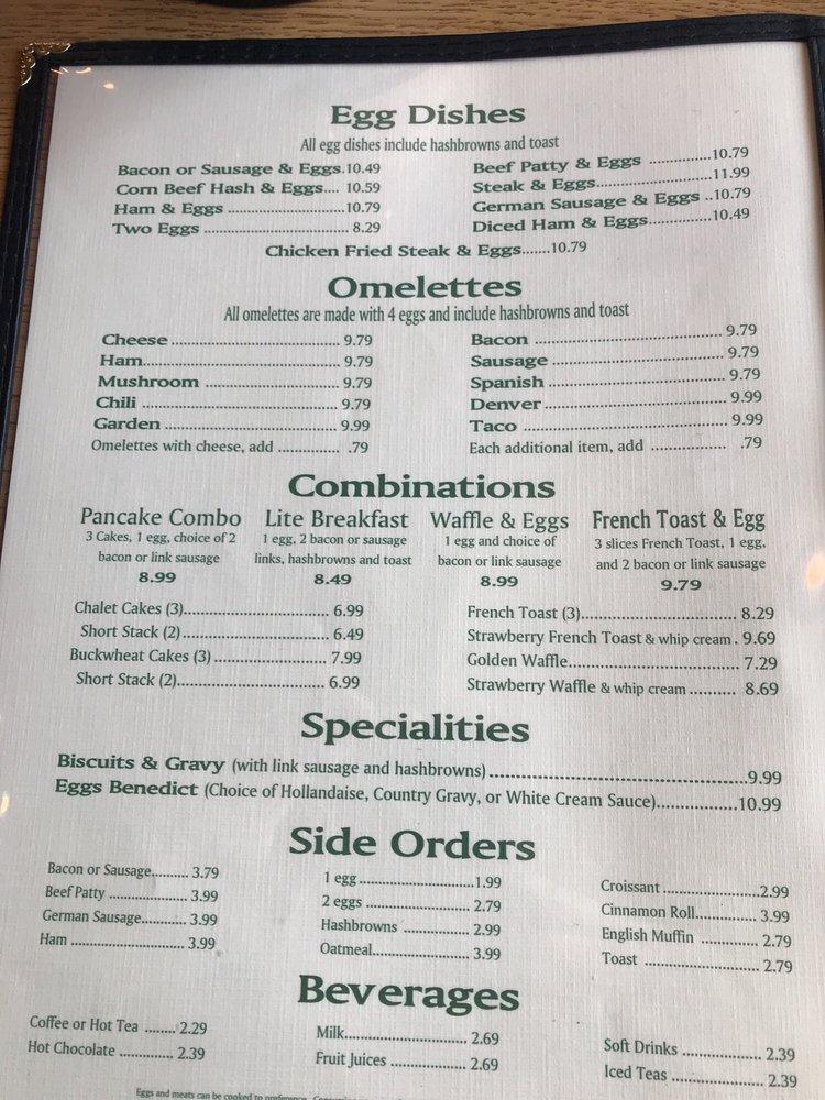 Menu at The Chalet Restaurant, Spokane