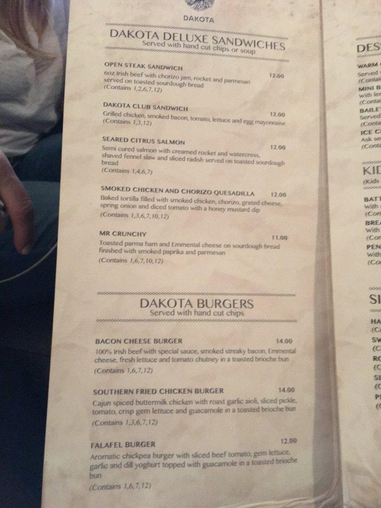 Menu at Dakota pub & bar, Dublin