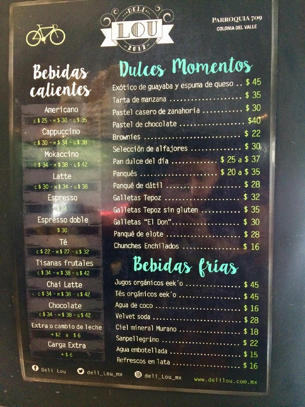 Carta del restaurante Deli LOU, Ciudad del México, Parroquia 709