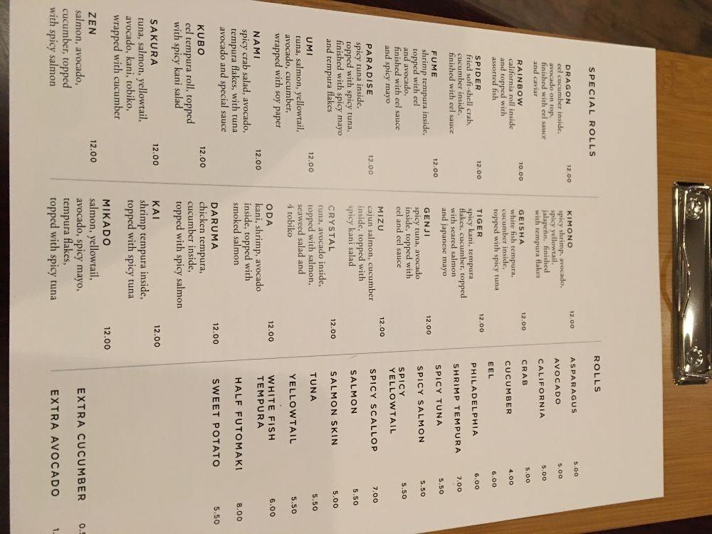 Menu at Kaiyo restaurant, Mineola