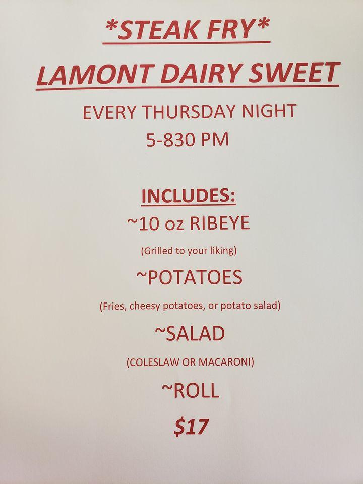 Menu at Lamont Dairy Sweet desserts, Lamont