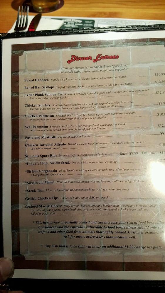 Menu at Lindy's Tavern pub & bar, North Smithfield