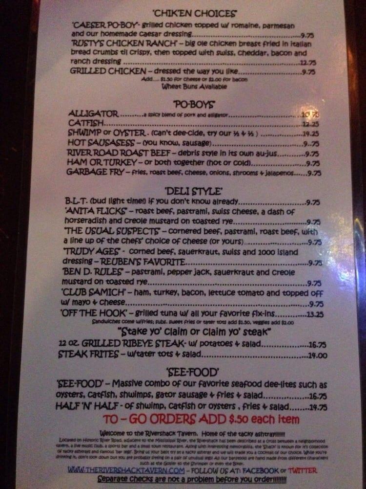 Menu at Rivershack Tavern pub & bar, Jefferson, River Rd