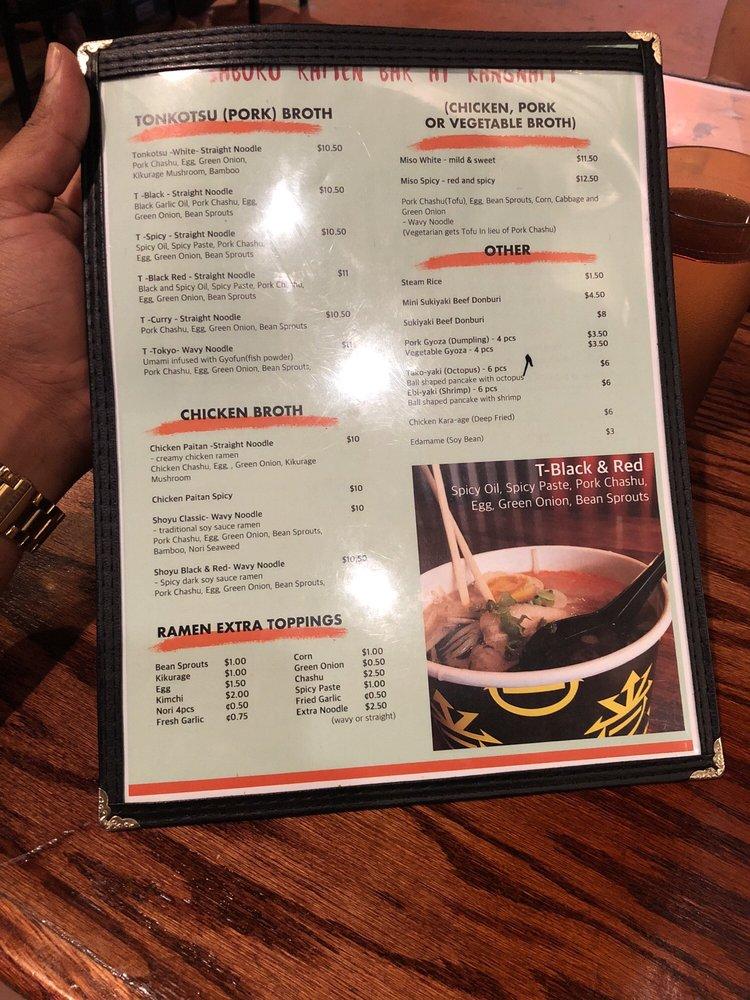 Menu at Saburo Ramen Bar, College Park