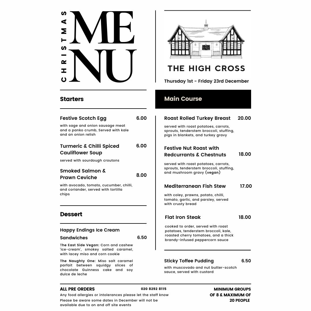 Menu at The High Cross Pub, Tottenham, London, 350 High Rd