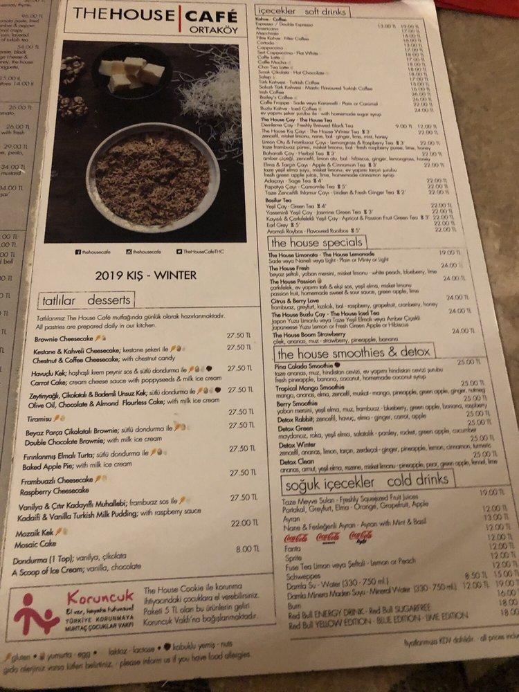 Menu at The House Cafe, Istanbul, Ortaköy Salhanesi Sk. No:1