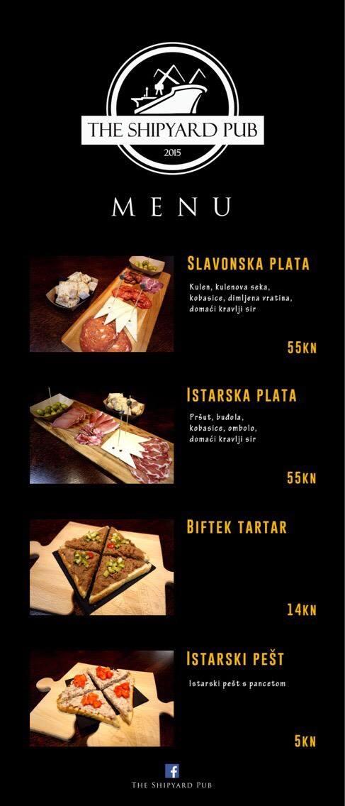 Menu at The Shipyard Pub, Pula