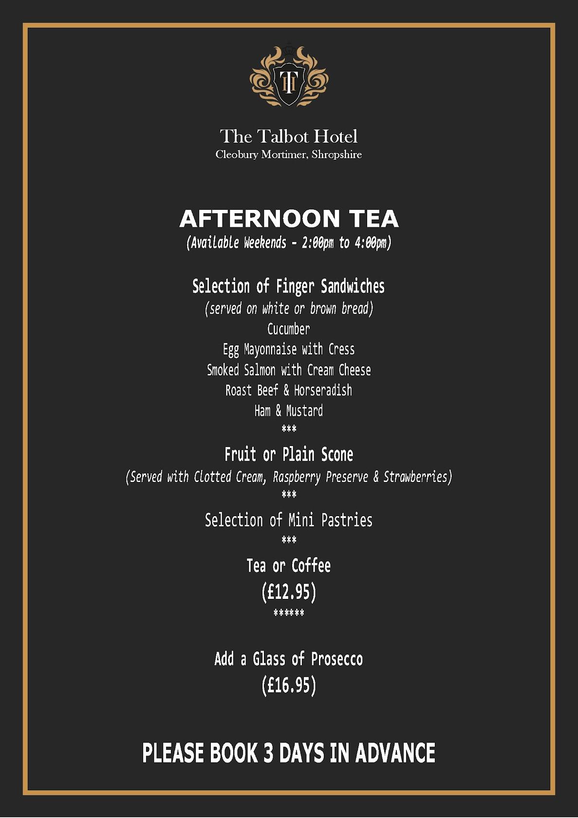 Menu at The Talbot Hotel pub & bar, Cleobury Mortimer