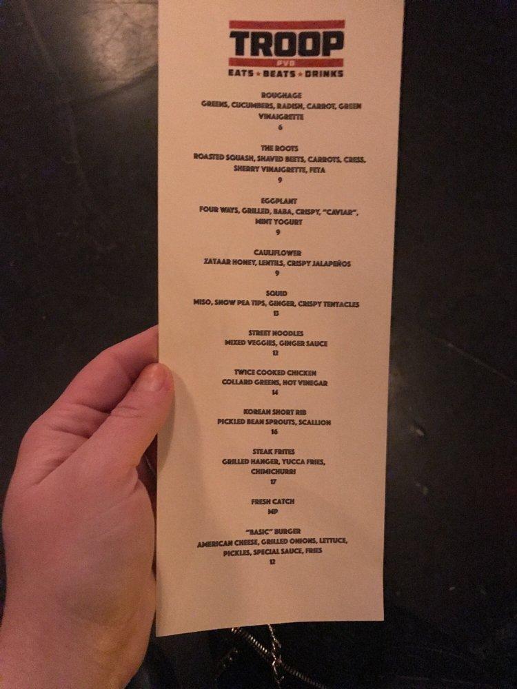 Menu at Troop pub & bar, Providence