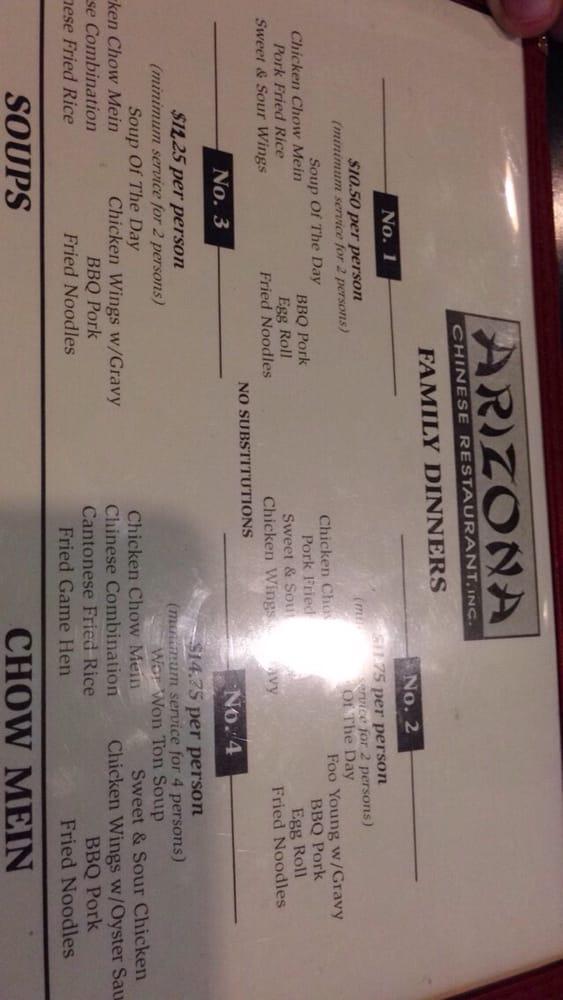 Menu at Arizona Chinese Restaurant, Chula Vista