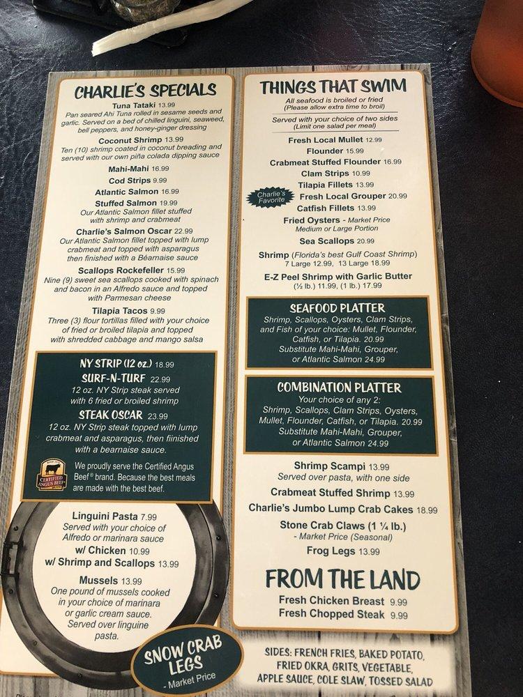 Menu at Charlie's Fish House Restaurant, Crystal River