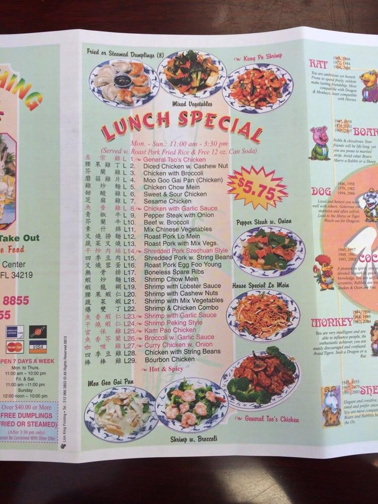 Menu at Chung Shing restaurant, Bradenton, US-301