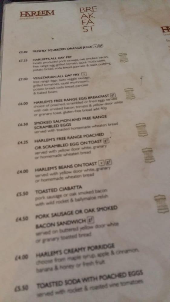 Menu at Igor Toth restaurant, Belfast