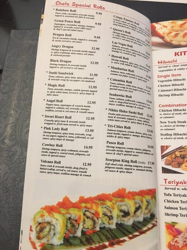 Menu at Nikko Japanese Restaurant, Pasco