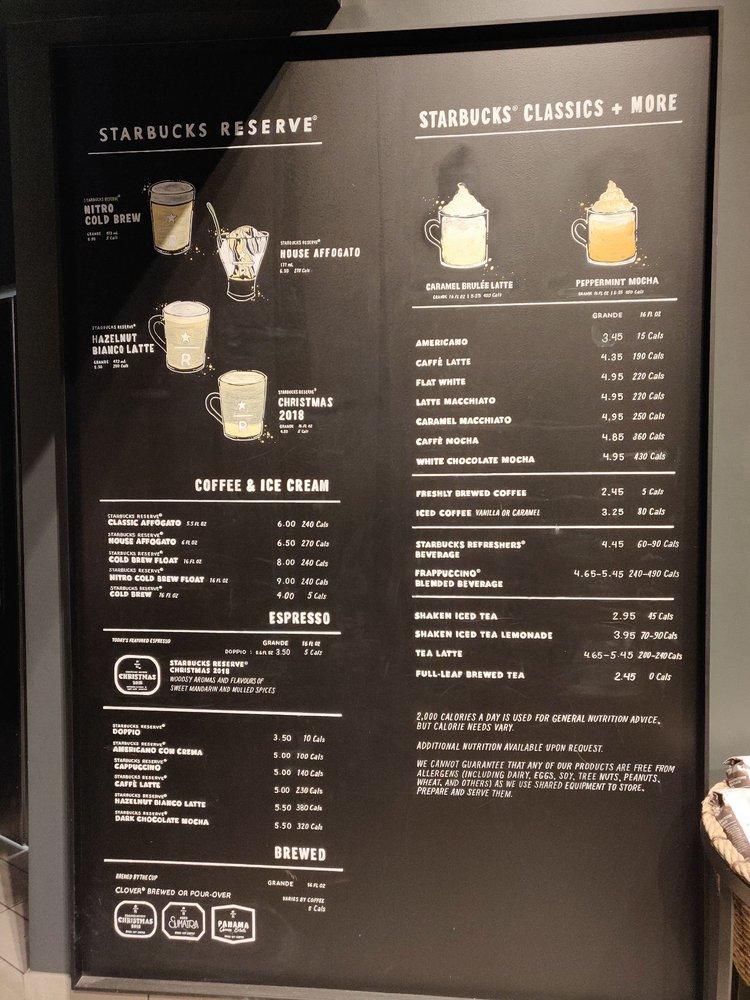 Menu at Starbucks Reserve cafe, Toronto, Don Mills Rd