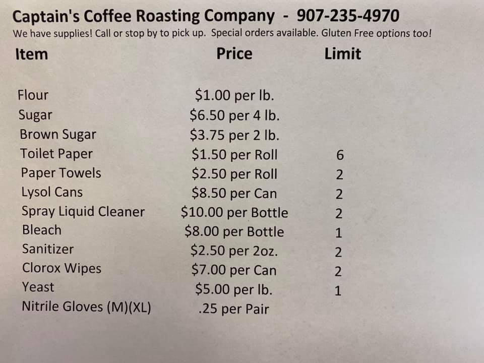 Menu at Captain's Coffee Roasting Co cafe, Homer