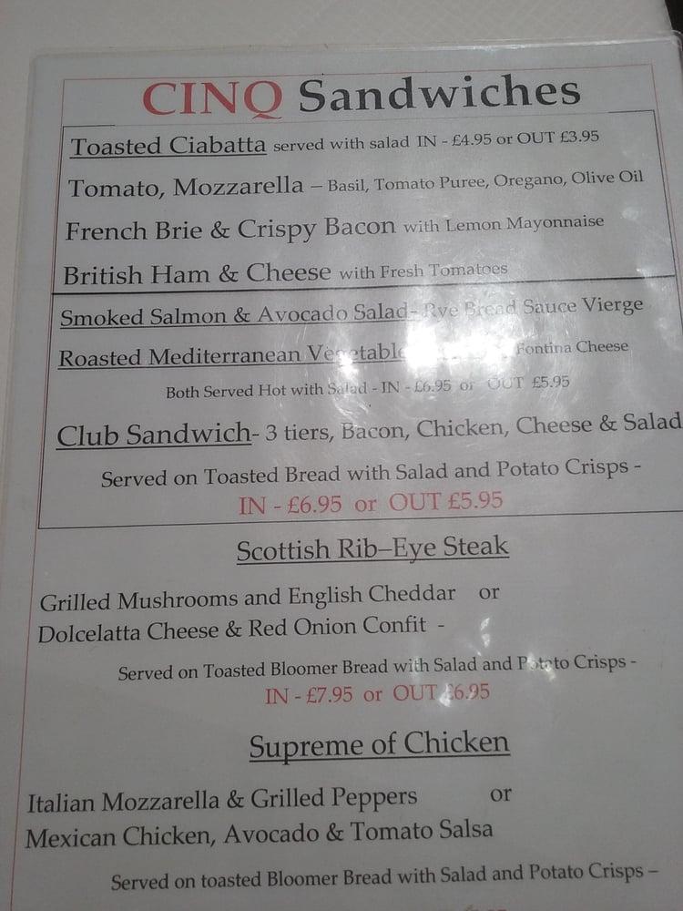 Menu at Cinq Restaurants, London, 16-17 Hay's Ln