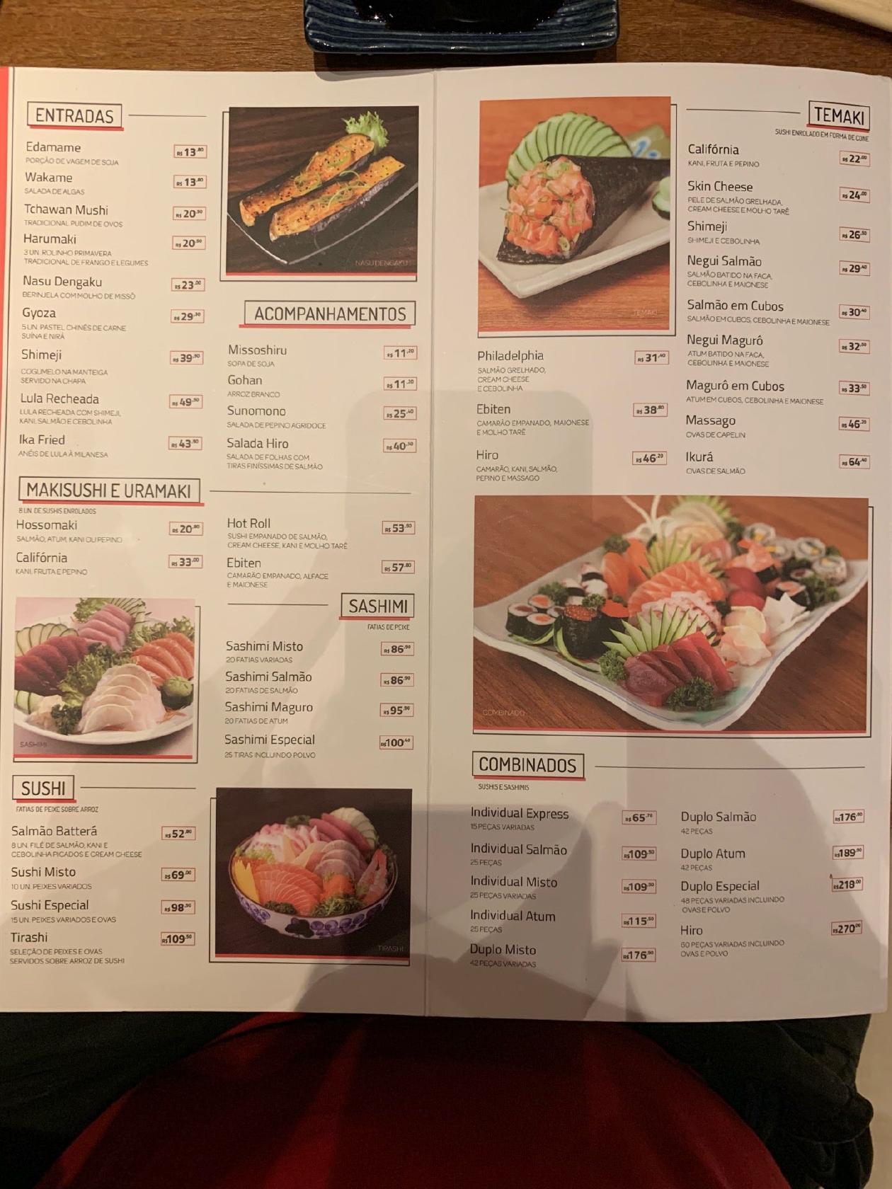 Menu at Hiro restaurant, São Paulo, Shopping Cidade São Paulo