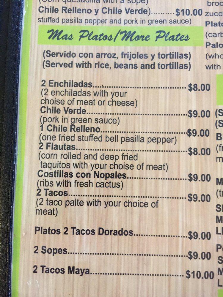 Menu at La Paloma restaurant, San Bruno