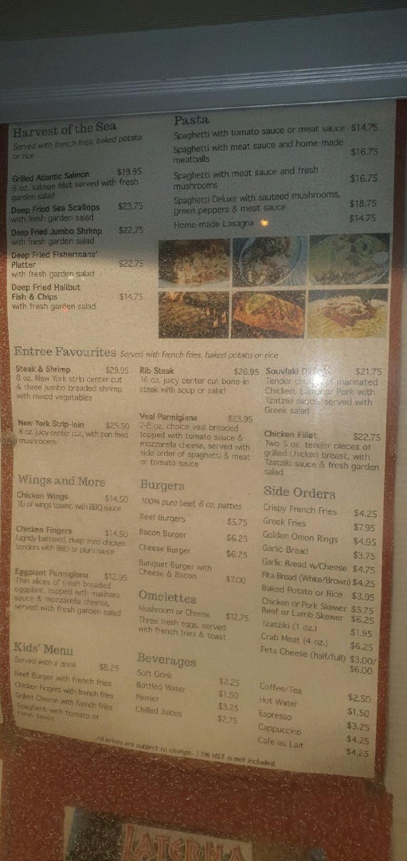 Menu at Laterna Dining Room restaurant, Toronto