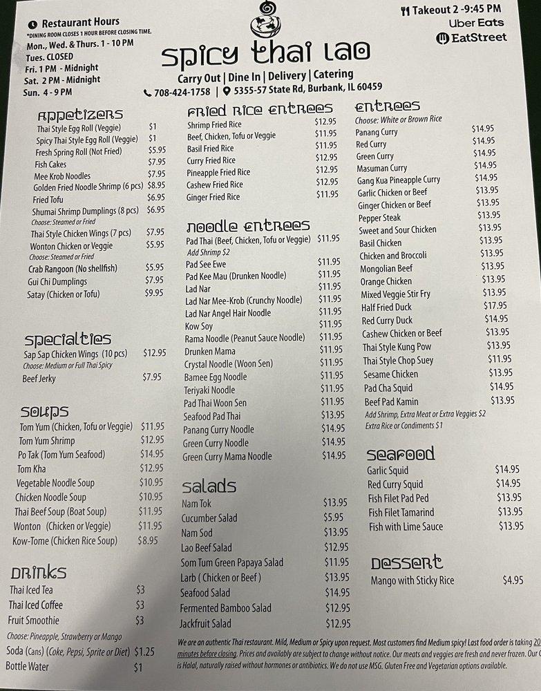 Menu at Spicy Thai Lao Restaurant, Burbank
